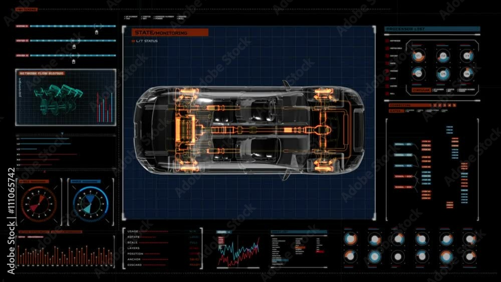 Automobile Technology. Drive shaft system, Engine, interior seat. X-ray ...