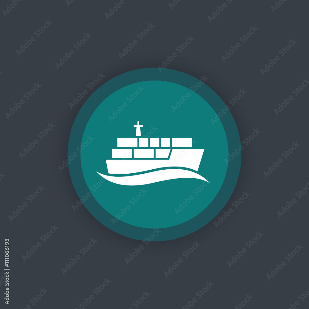 container ship icon, maritime transport pictogram, flat icon, vector ...