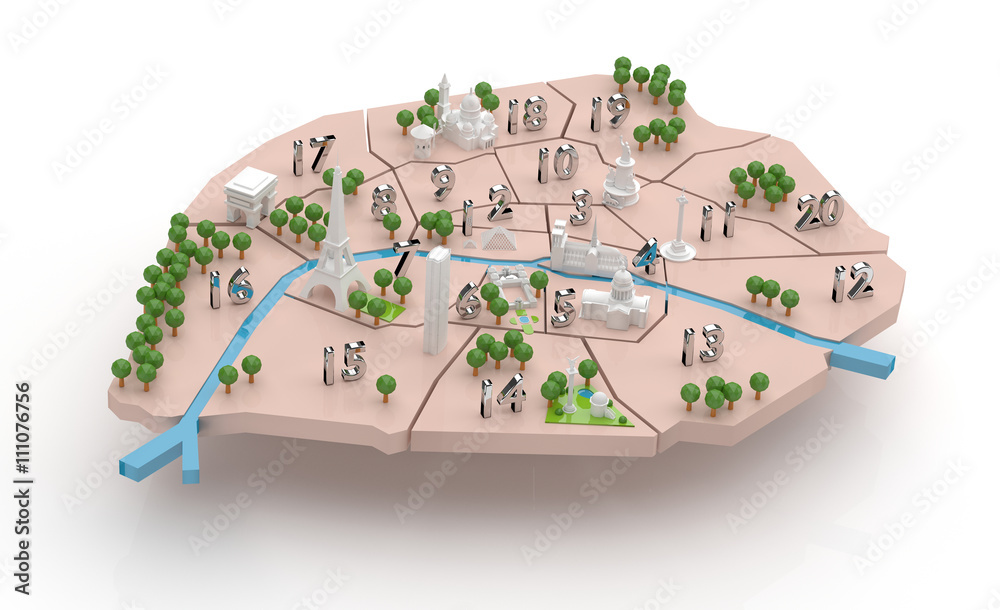 PARIS 3D- Monuments et Arrondissements Illustration Stock | Adobe Stock