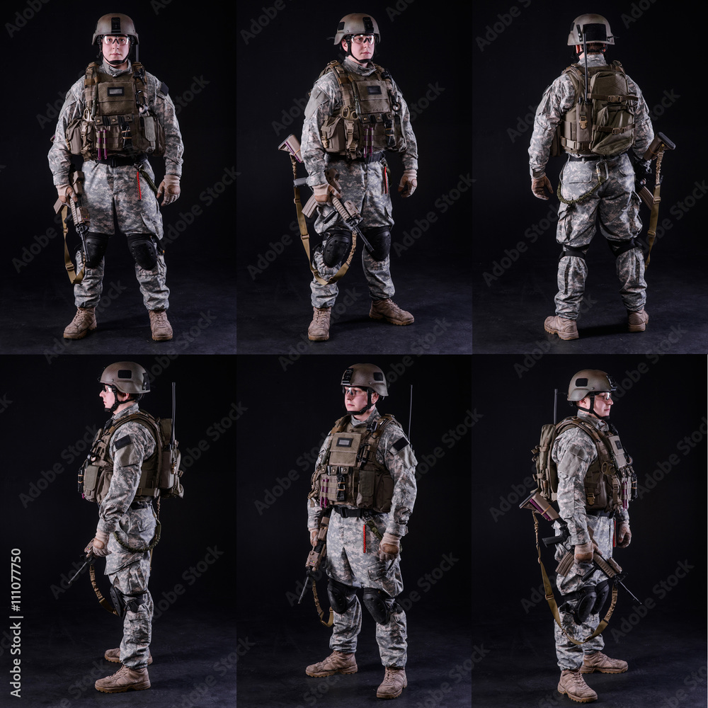 US soldier with weapon,collage/collage,US soldier in uniform with rifle ...