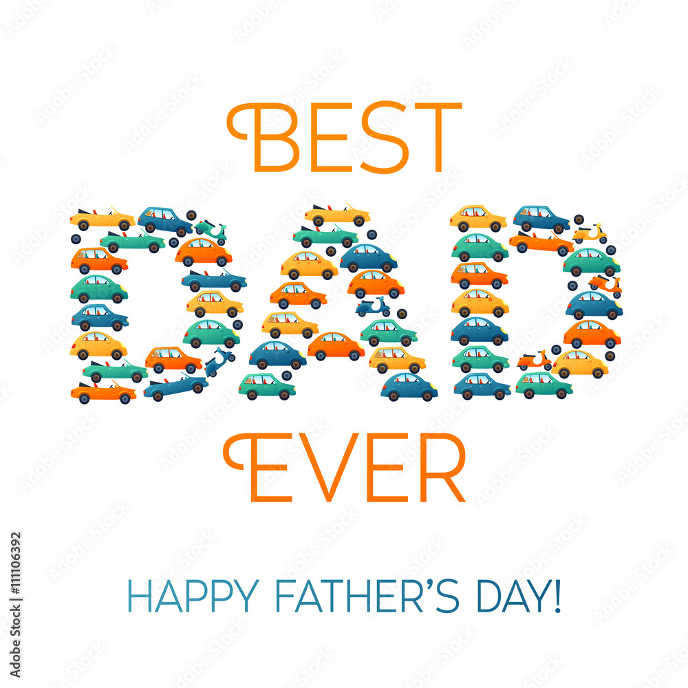 Happy fathers day card Cars and Motobike on White Background Stock ...