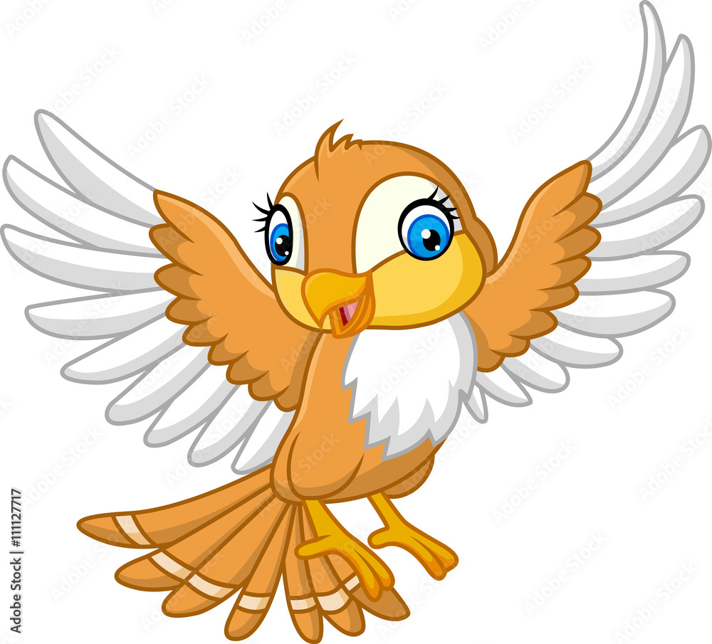 Cute brown bird cartoon waving Stock Vector | Adobe Stock