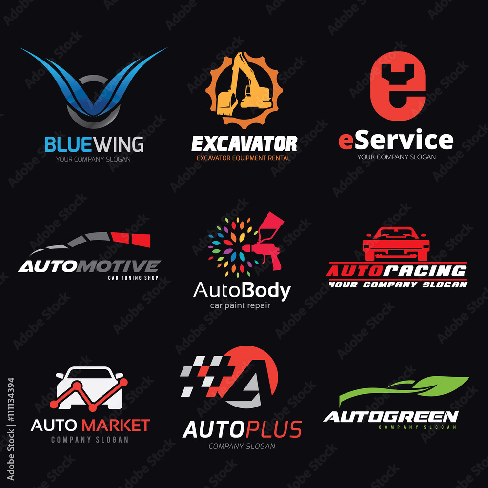 Automotive logo set,auto set,car services logo collection,excavator ...