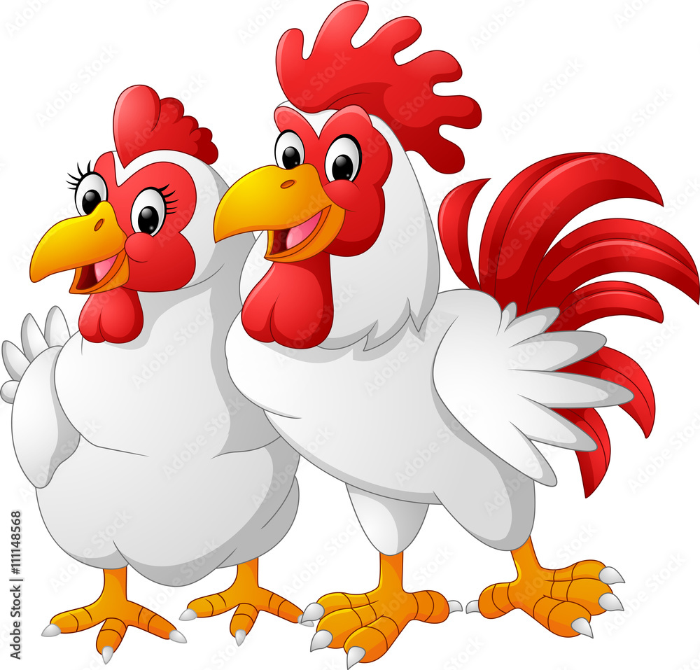 Illustration of hen and rooster Stock Vector | Adobe Stock