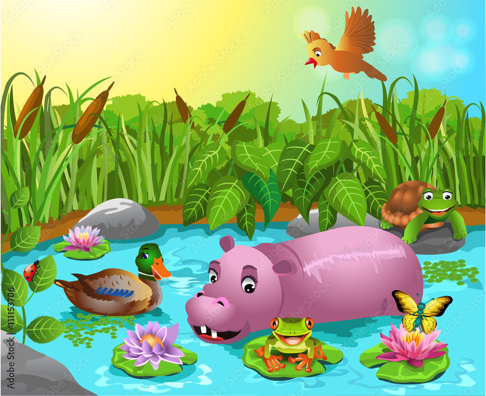 Cartoon Pond Scene
