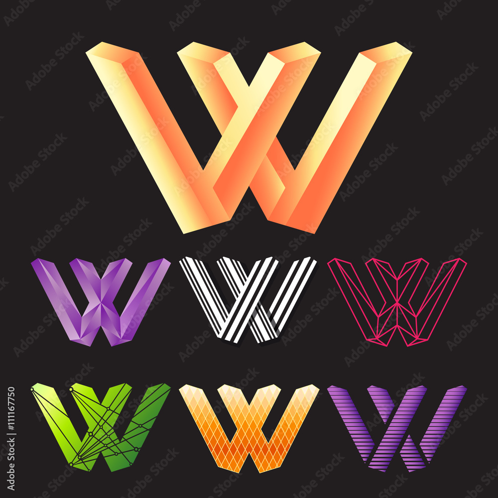 Set of alphabet symbols of letter W, such a logo. Rasterized version ...