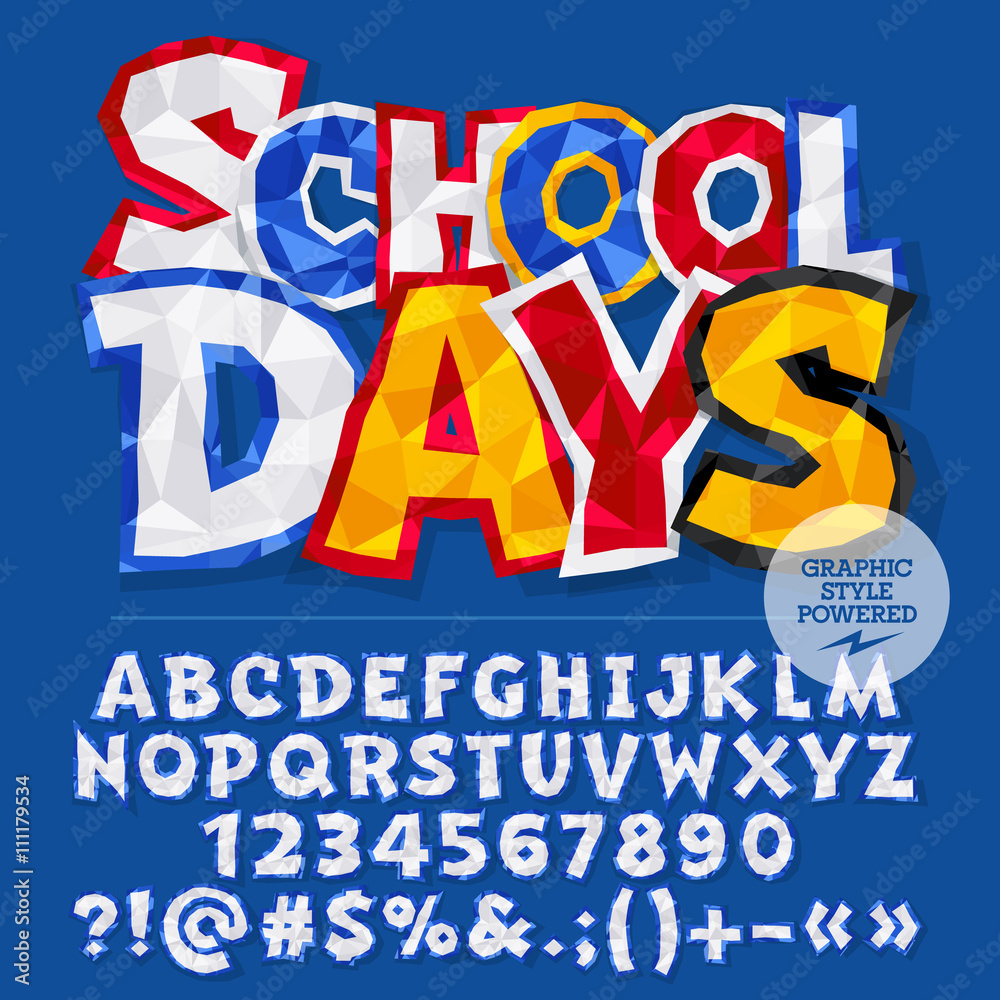 Vector colorful crumpled paper alphabet letters, numbers and ...