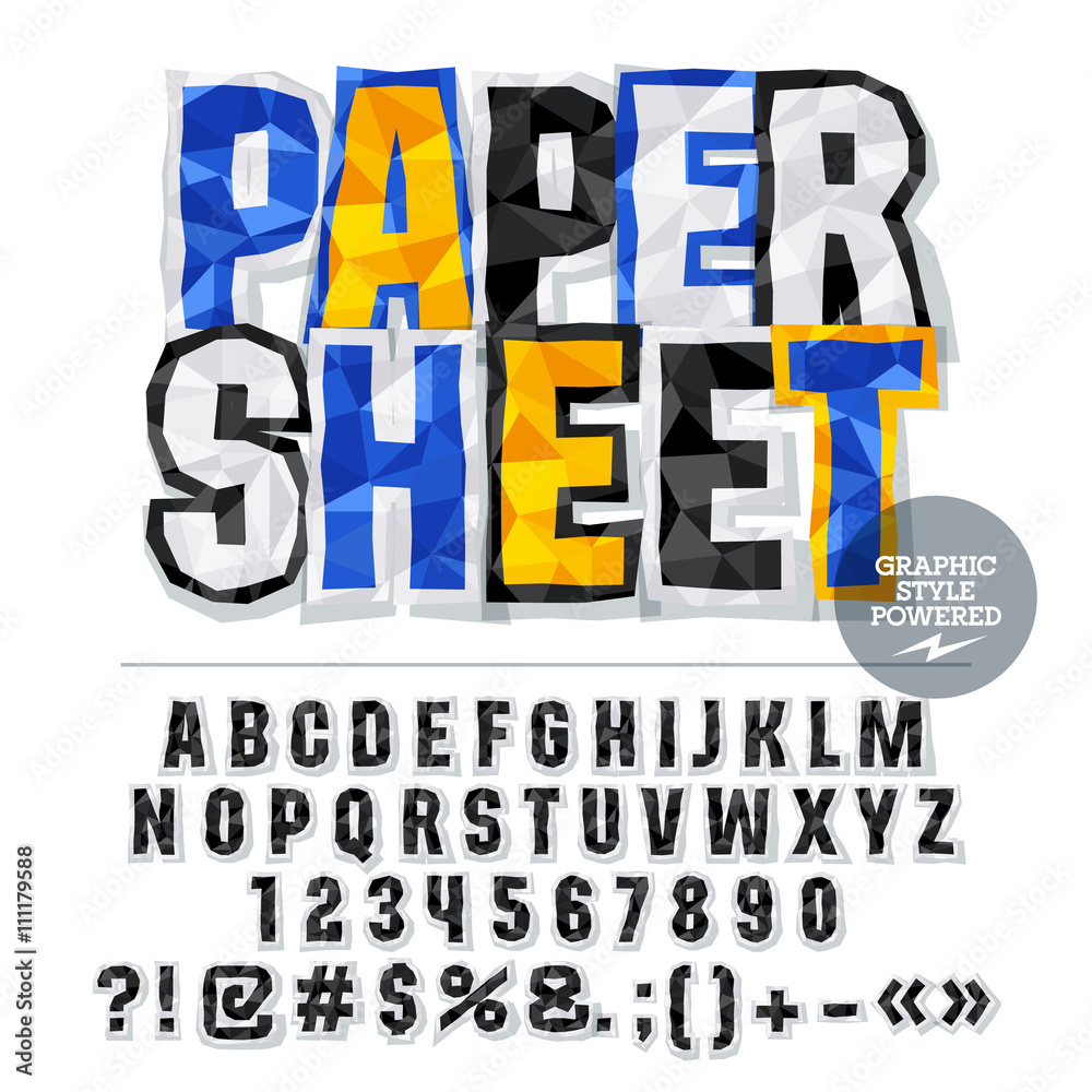 Vector colorful crumpled paper alphabet letters, numbers and ...