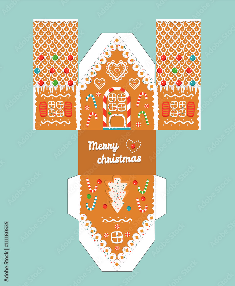 Printable gift gingerbread house with christmas glaze elements ...