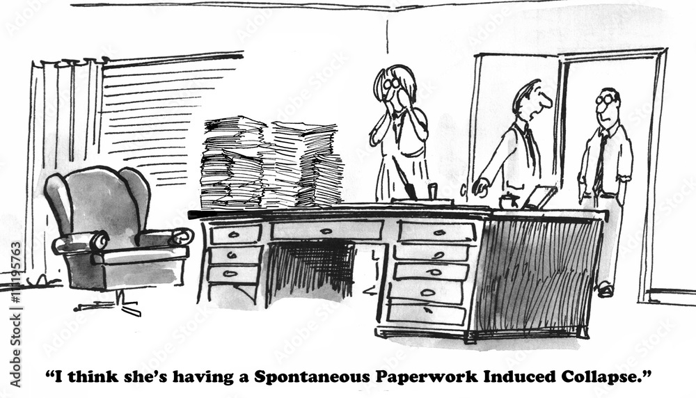 Business cartoon about too much paperwork. Stock Illustration | Adobe Stock