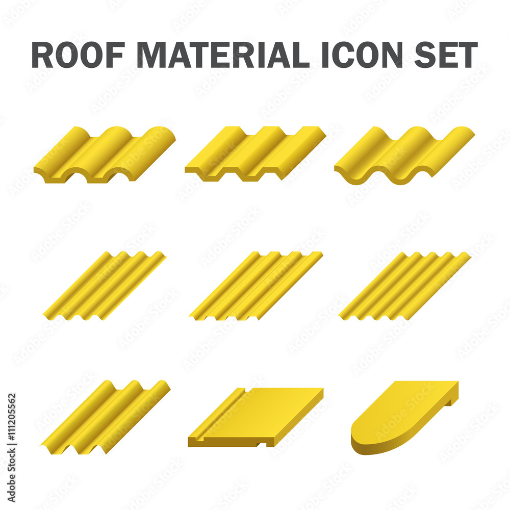 Roof tile or roof sheet icon many shape, texture and pattern i.e. wave ...