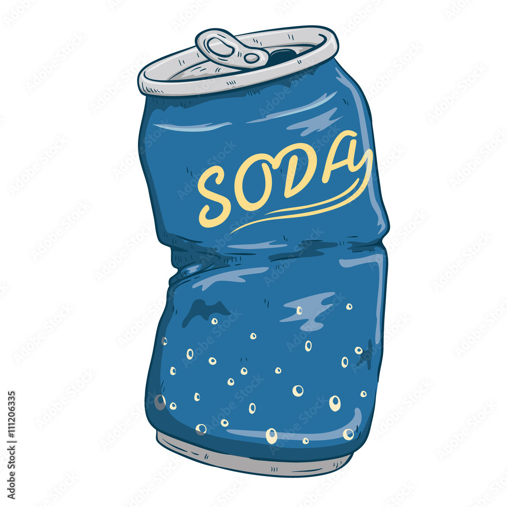 Broken Soda Can Soft Drink With Blue Color And Doodle Or Sketchy Style ...