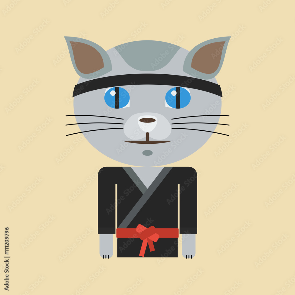 Editable Vector of Fighter Cat Character in Flat Cartoon Style for ...