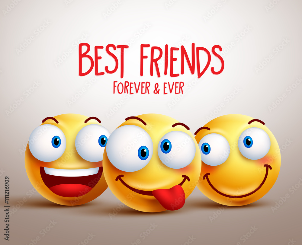 Best friends smiley face vector design concept with funny facial ...