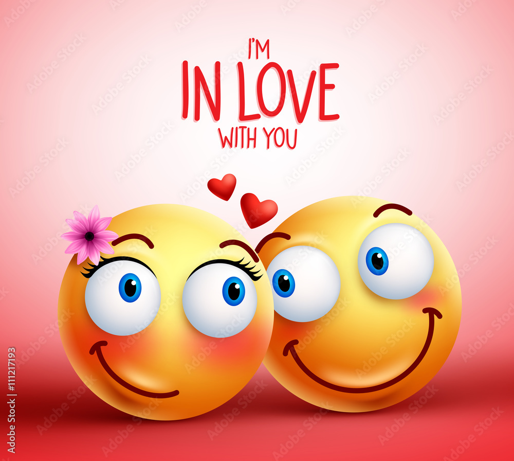 Smiley face couple or lovers being in love facial expressions with ...