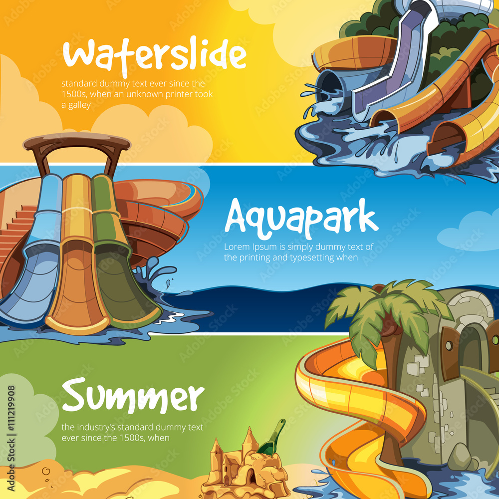 Water slides in an aquapark. Stock Vector | Adobe Stock