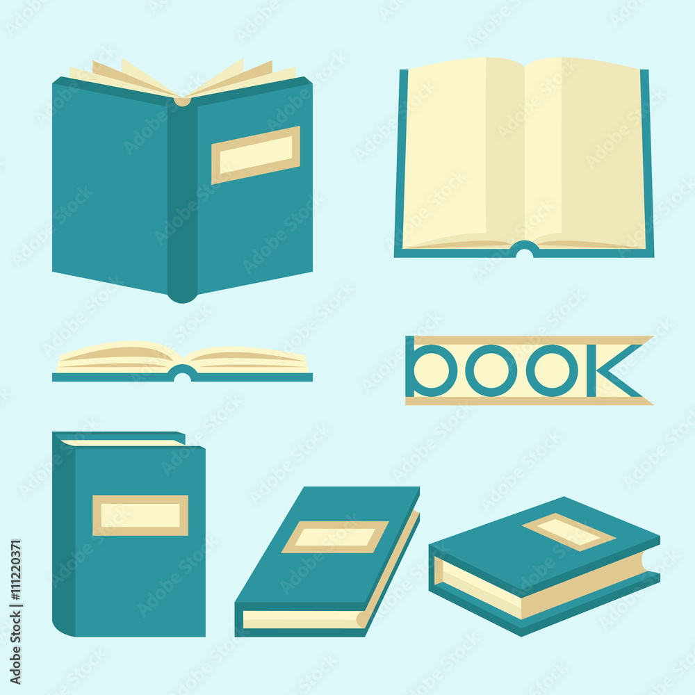 Book signs and symbols. Education concept in flat style. Books set in ...