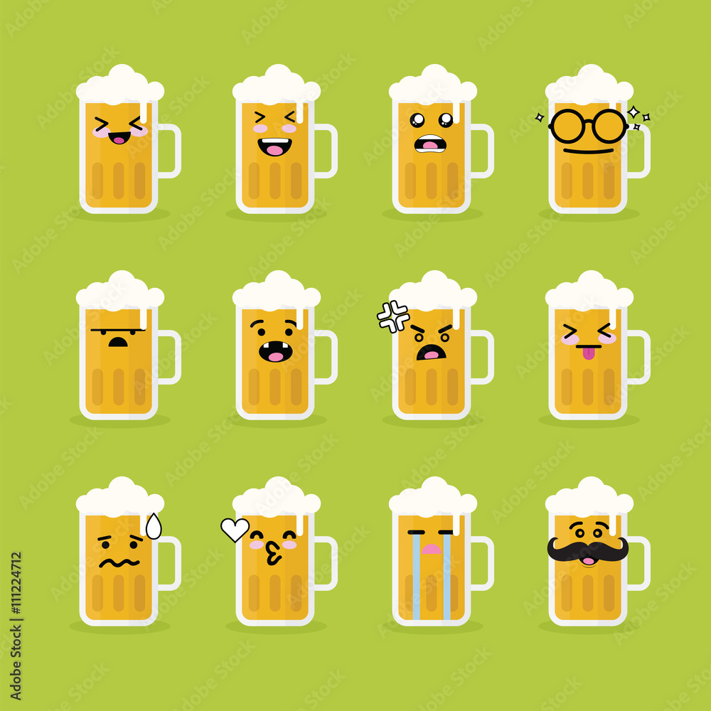Smilies emoji emoticon face in glass of beer with a lot of variation ...