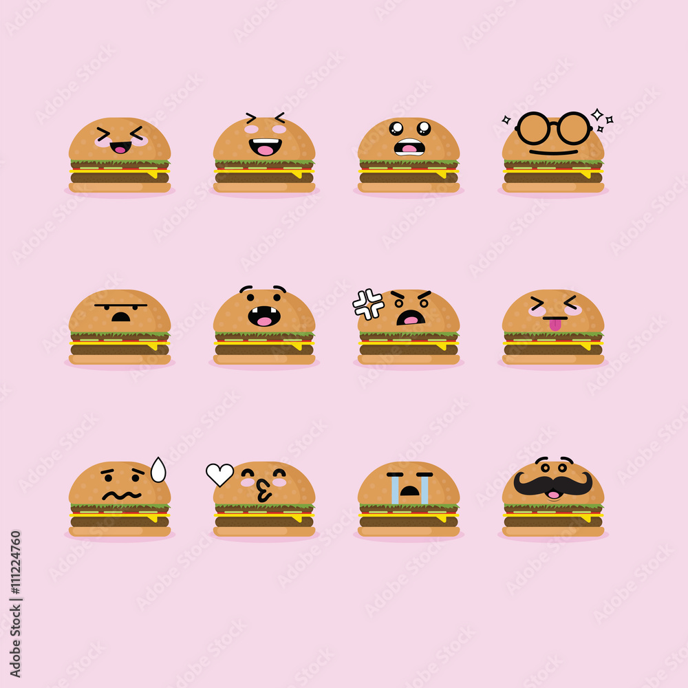 Smilies emoji emoticon face in hamburger with a lot of variation Stock ...