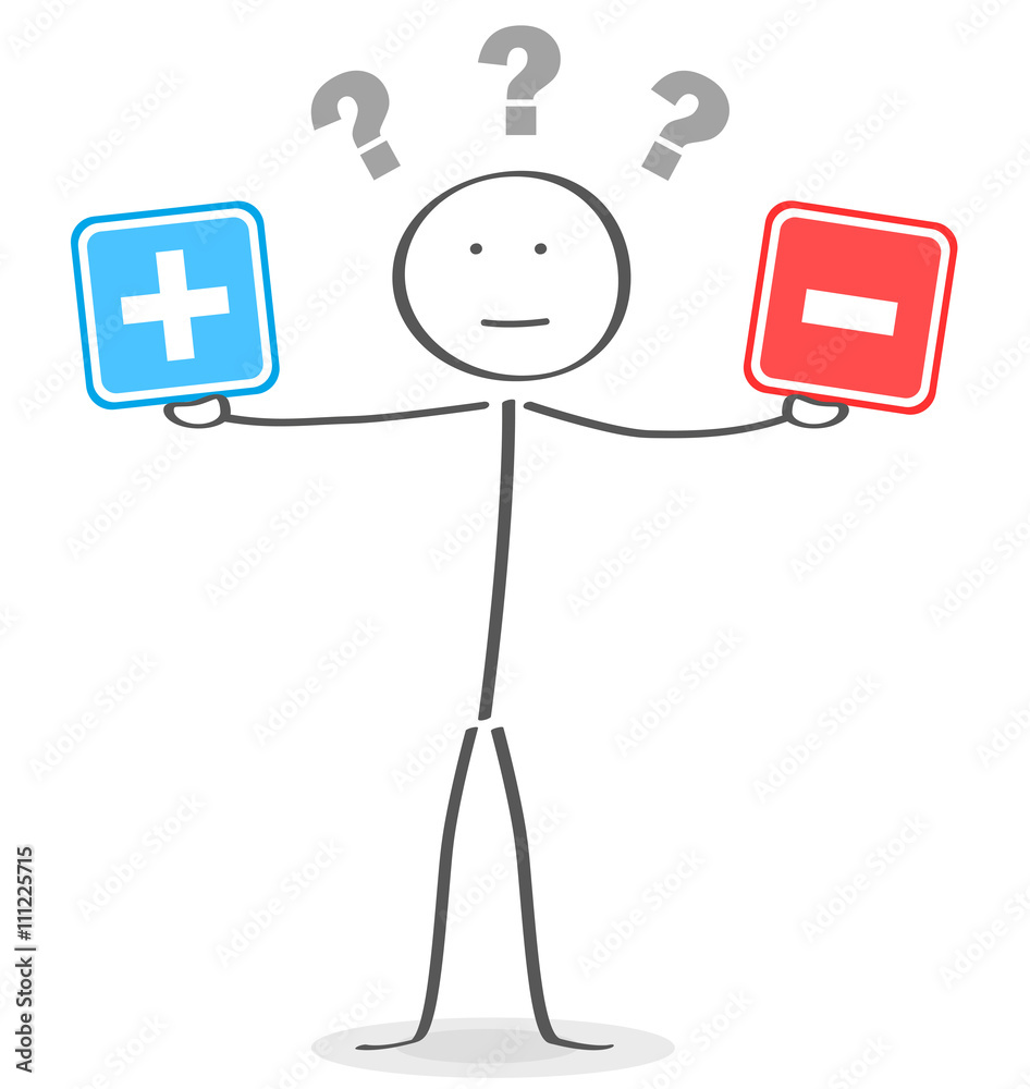 Strichmännchen drei Fragezeichen Vorteile / Nachteile Stock 벡터 | Adobe ...