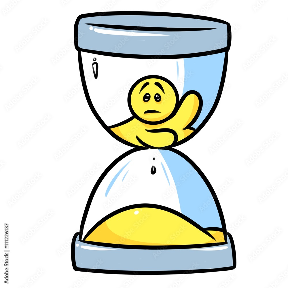 Smiley character time is up hourglass cartoon illustration image Stock ...