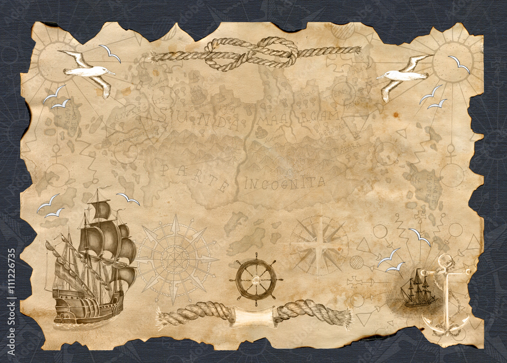 Paper banner with marine symbols and ships Stock Photo | Adobe Stock