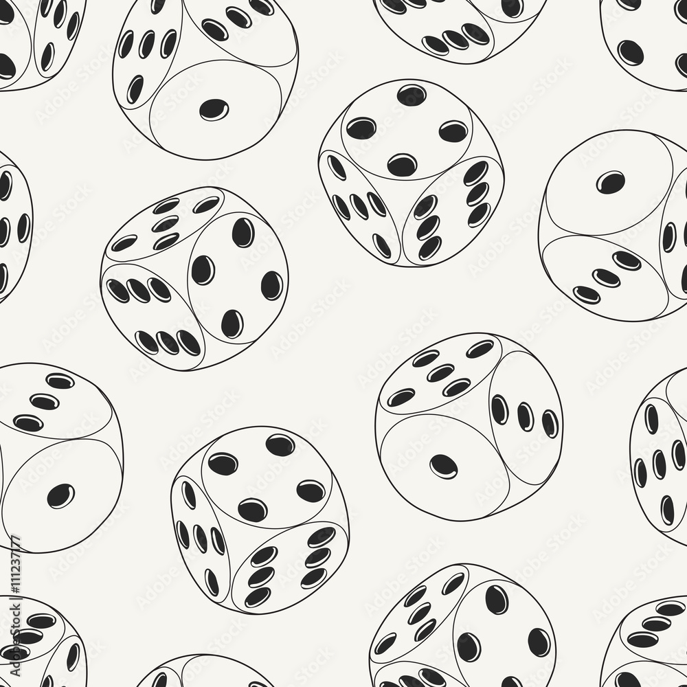 Hand drawn rolling dice seamless pattern. Modern stylish outlined ...