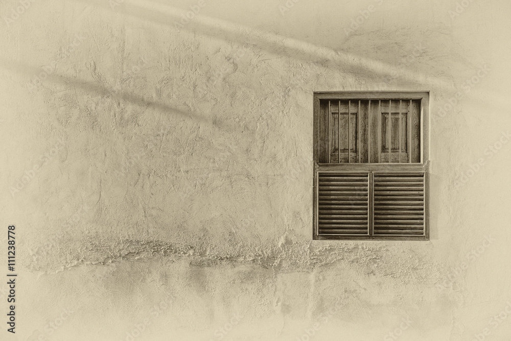 Sunlight casts shadows and brings out relief across an adobe plaster ...