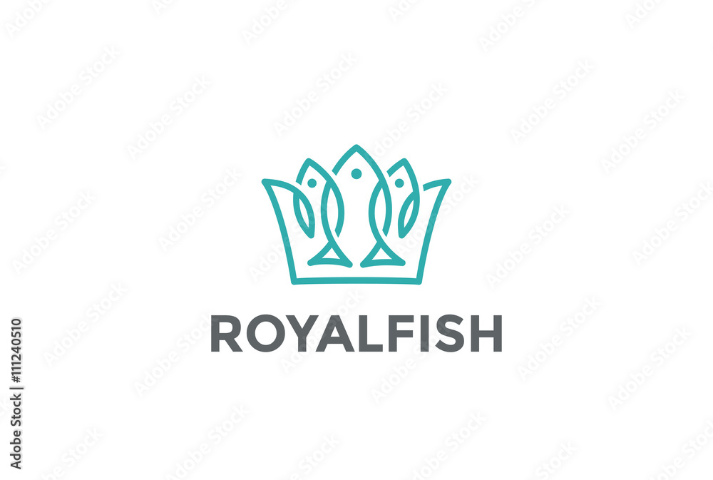 Crown of Fishes Logo design vector Linear style. Royal Fish icon Stock ...