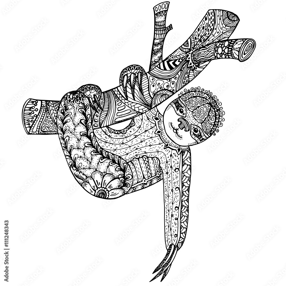 hand drawn illustration of sloth in zentangle style Stock Vector ...