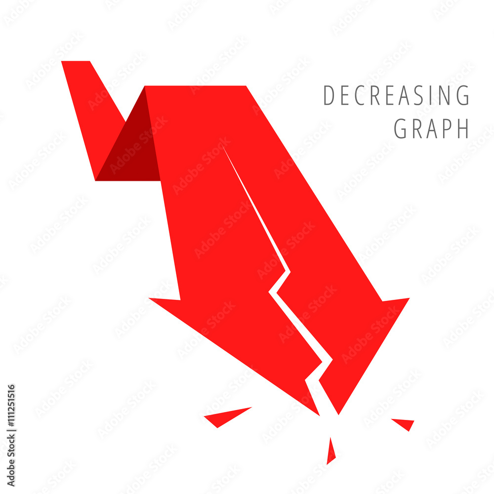 Reduction graph concept. Red arrow depict recession business. Flat ...