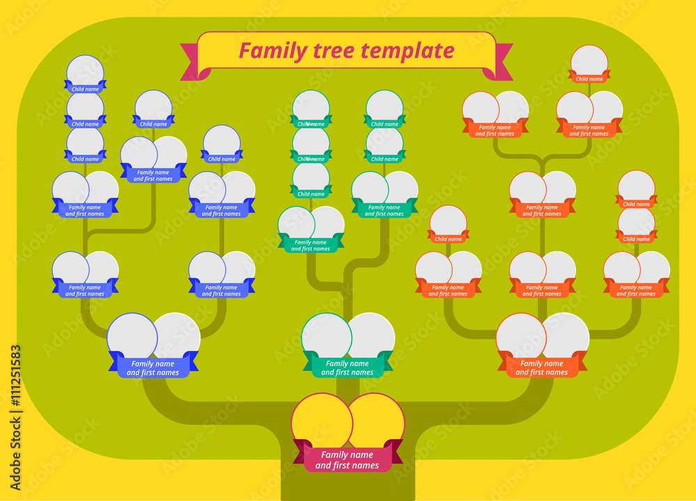 Family tree template. Modern flat style illustration of tree with green ...