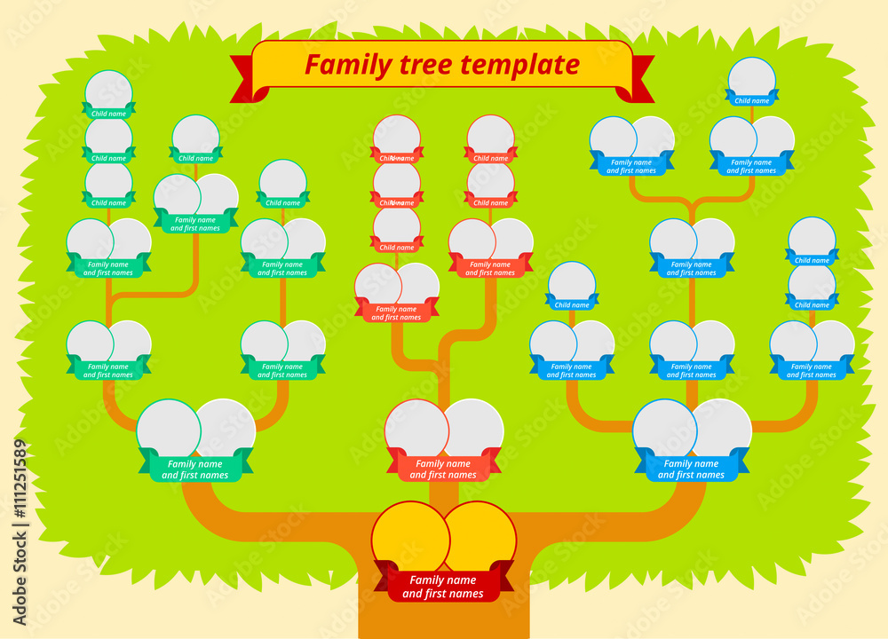 Family tree template. Modern flat style illustration of tree with ...