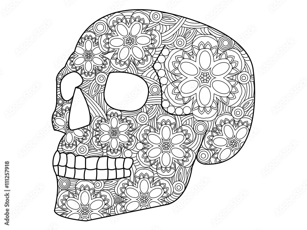 Skull coloring vector for adults Stock Vector | Adobe Stock