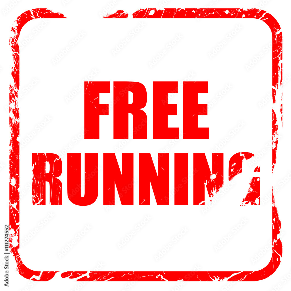 Illustrazione Stock free running sign background, red rubber stamp with ...
