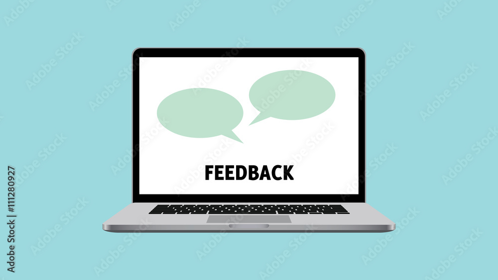 feedback survey with laptop and box comment vector graphic illustration ...