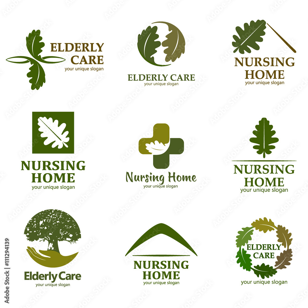 Set of logos with text. Elderly care. Logo for the nursing home Stock ...