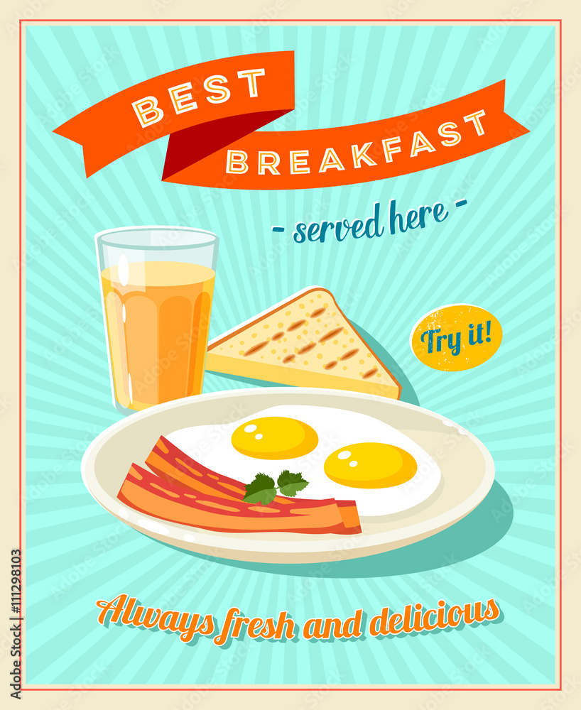 Best breakfast - vintage restaurant sign. Retro styled poster with ...