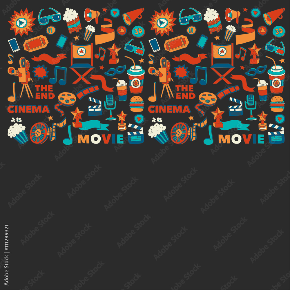 Cinema icons set. Cinema pattern. Cinema icons. Cinema background ...
