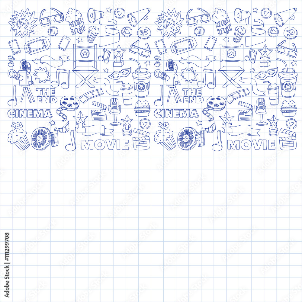 Cinema icons set. Cinema pattern. Cinema icons. Cinema background ...