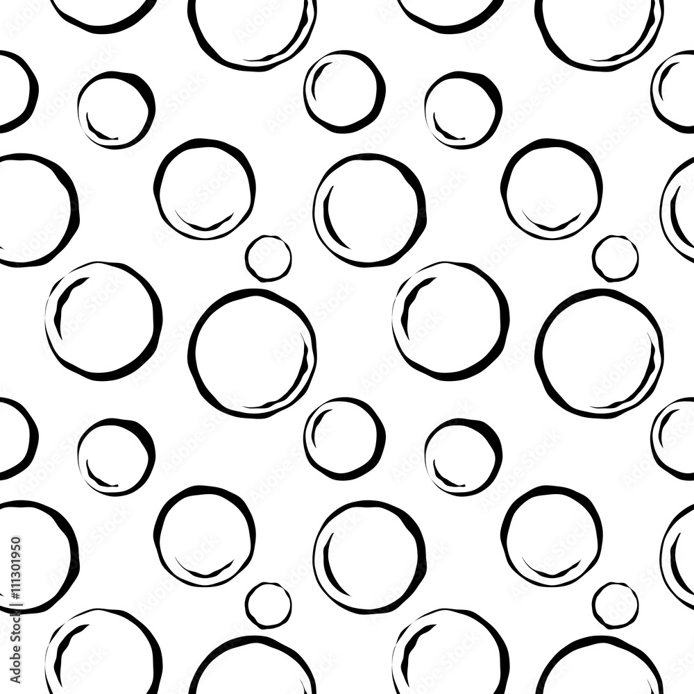 Bubbles geometric seamless pattern. Black circles on white background ...