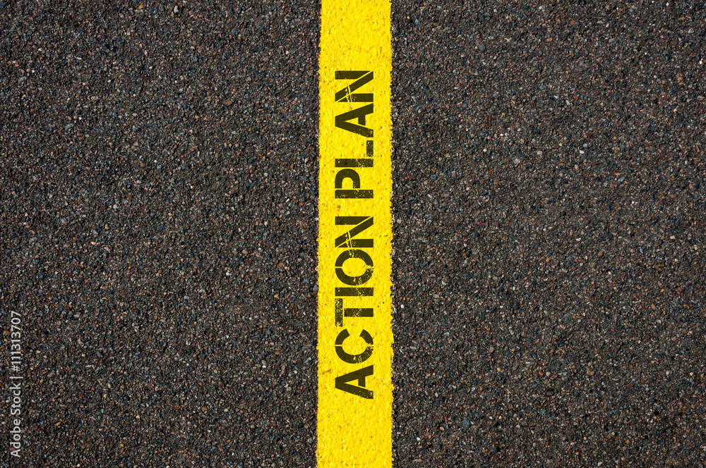 Road marking yellow line with words ACTION PLAN Stock Photo | Adobe Stock