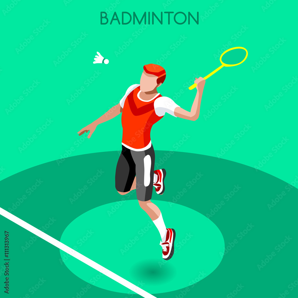 Badminton Player Summer Games Icon Set.3D Isometric Badminton Player ...