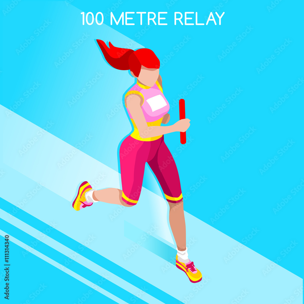 Running Women Relay of Athletic Summer Games Icon Set.Speed Concept.3D ...
