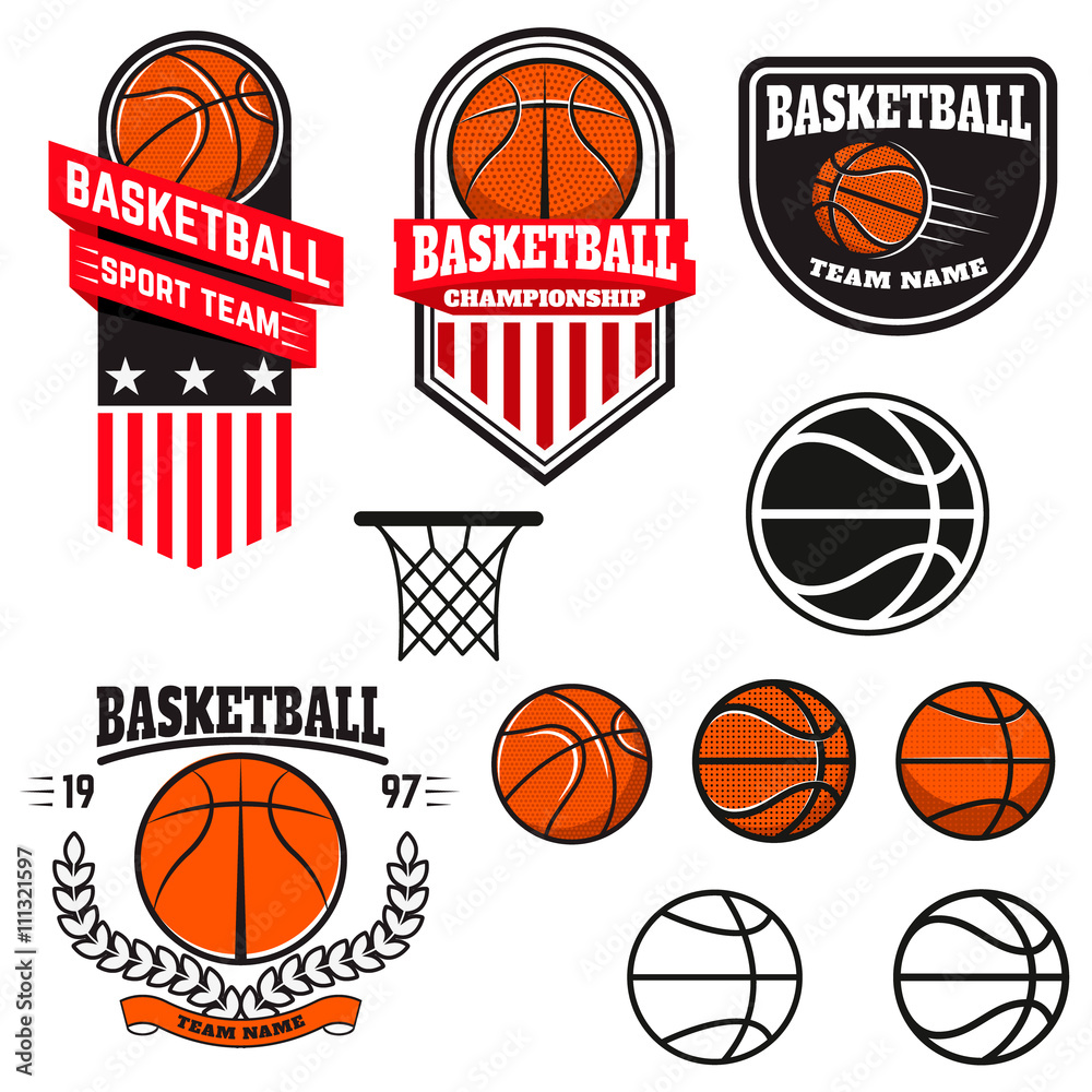Set of basketball labels and logos and design elements for bask Stock ...