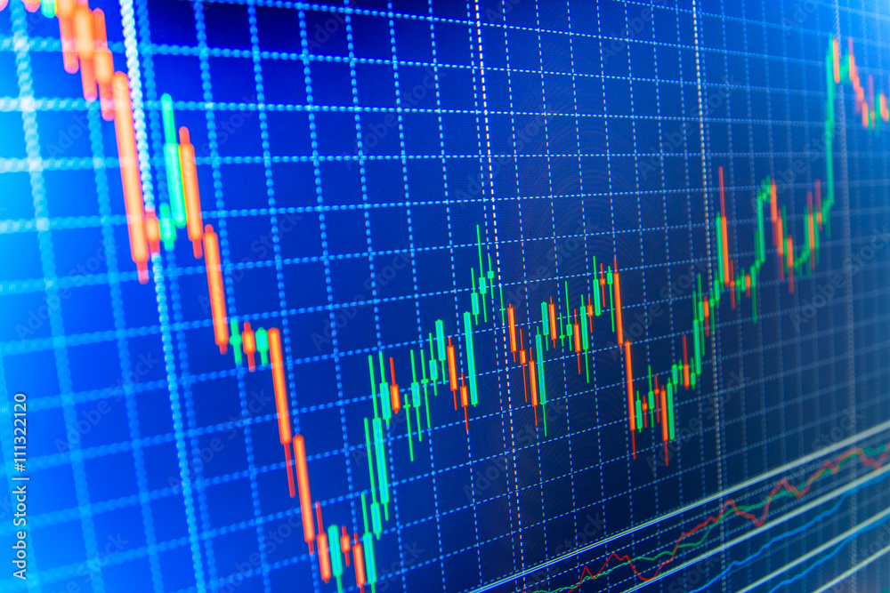 Stock market graph on the screen. Financial graph on a computer monitor ...