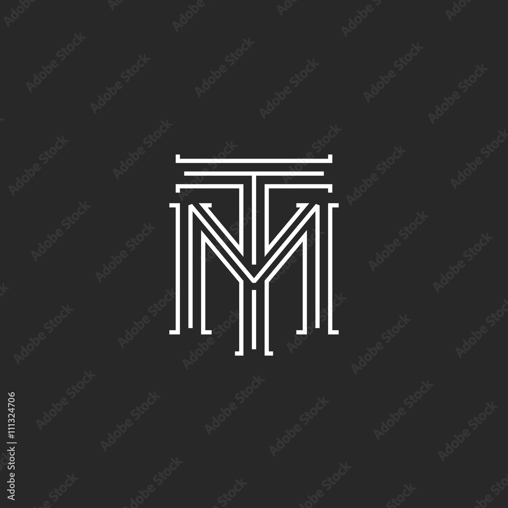 Monogram hipster initials TM logo letters, overlapping connection ...