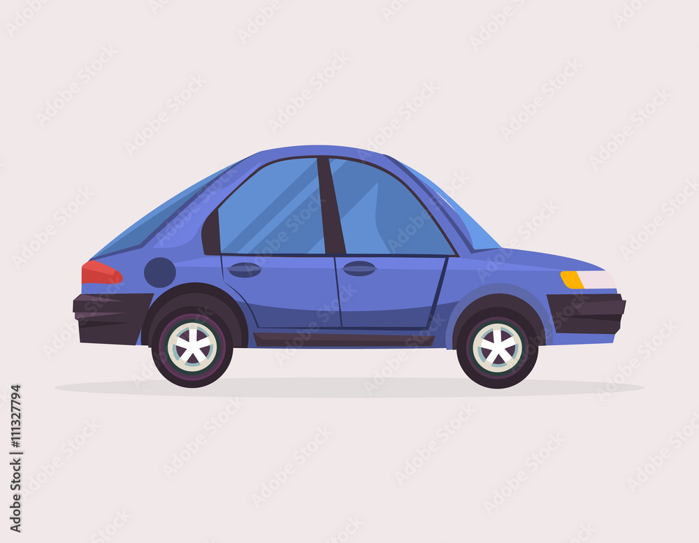Blue car. Vector flat cartoon illustration Stock Vector | Adobe Stock