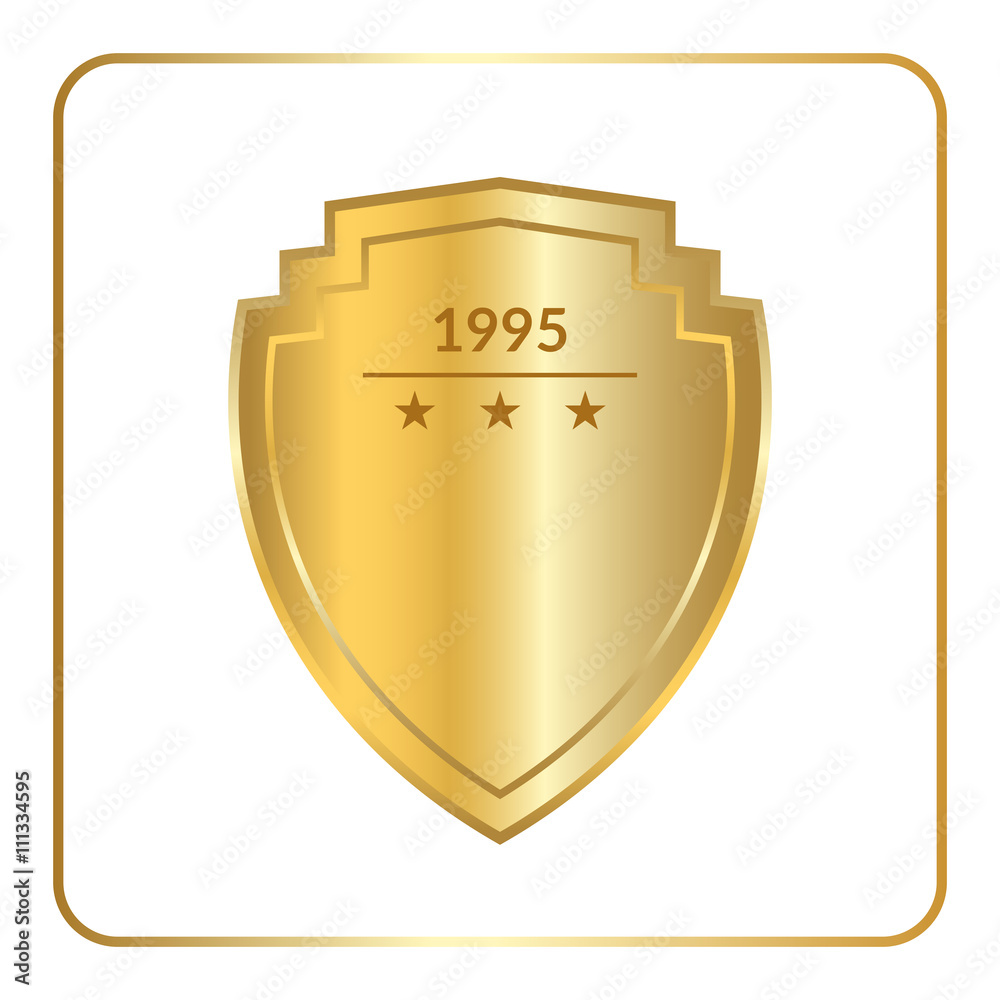 Gold shield emblem icon. Golden sign silhouette, isolated on white ...