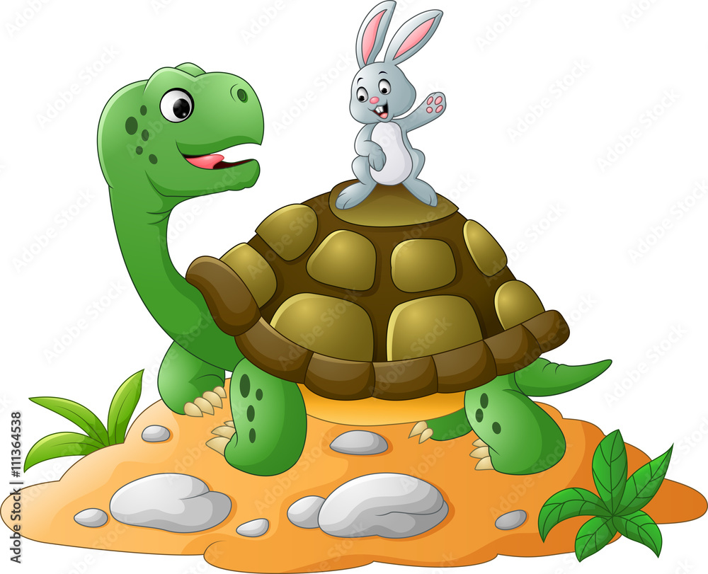 cartoon turtle and rabbit Stock Vector | Adobe Stock